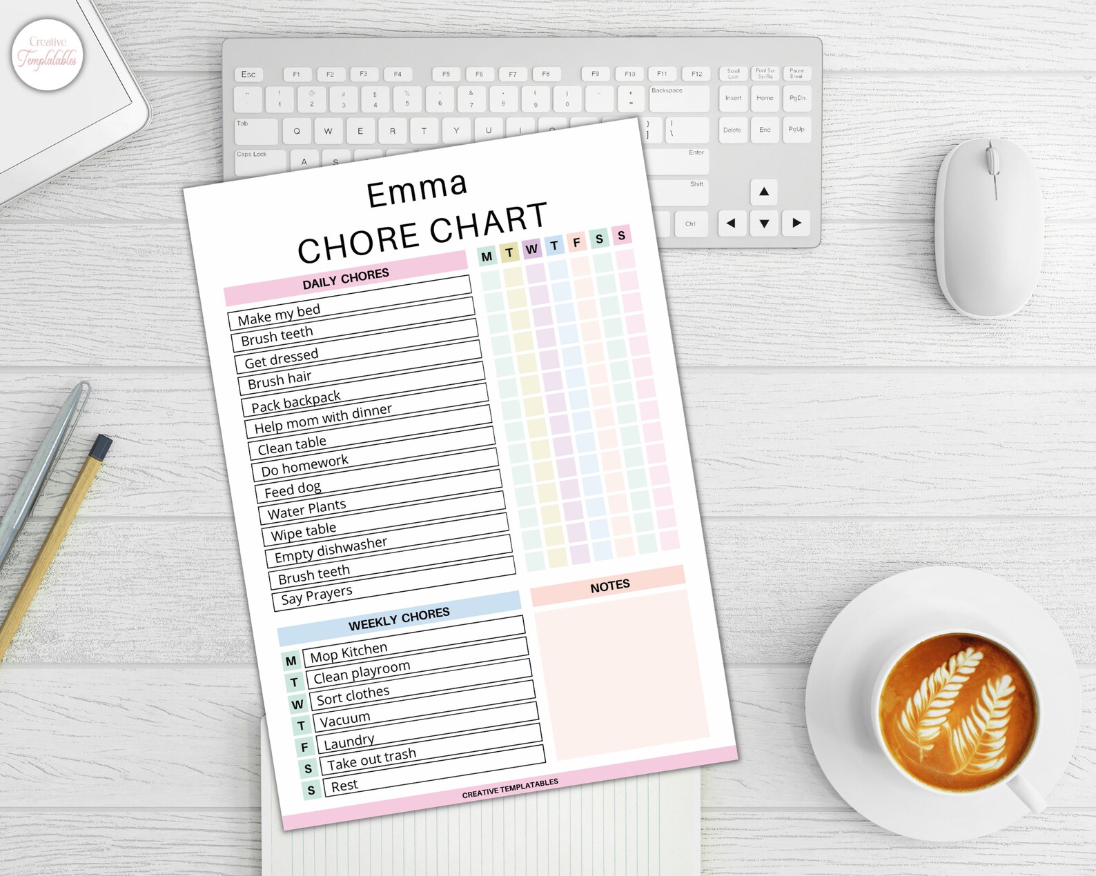 Chore Chart Editable Responsibilities Chart Chore List Routine Chart ...