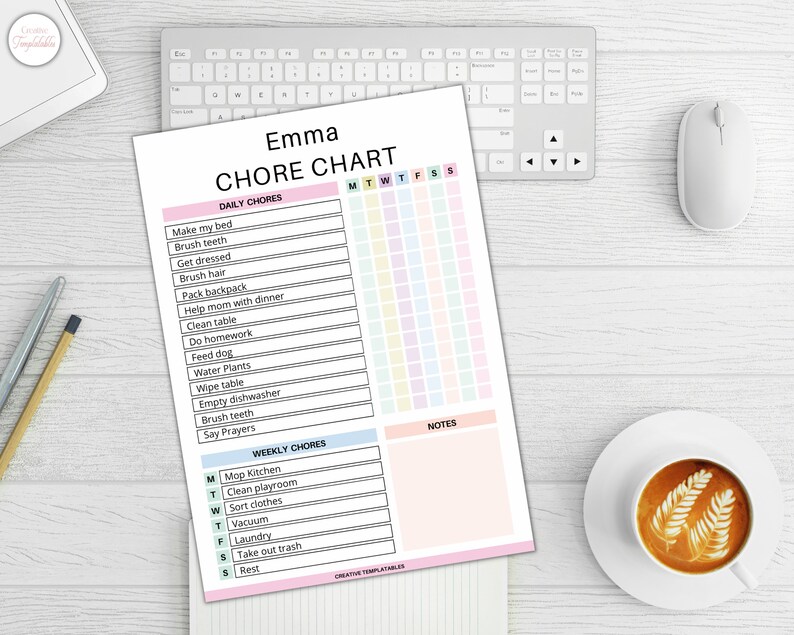 Chore Chart Editable Responsibilities Chart Chore List Routine Chart ...
