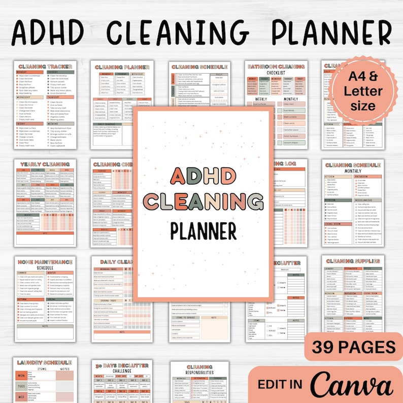 Adhd Cleaning Planner Printable Editable, Monthly-daily Adhd Cleaning ...