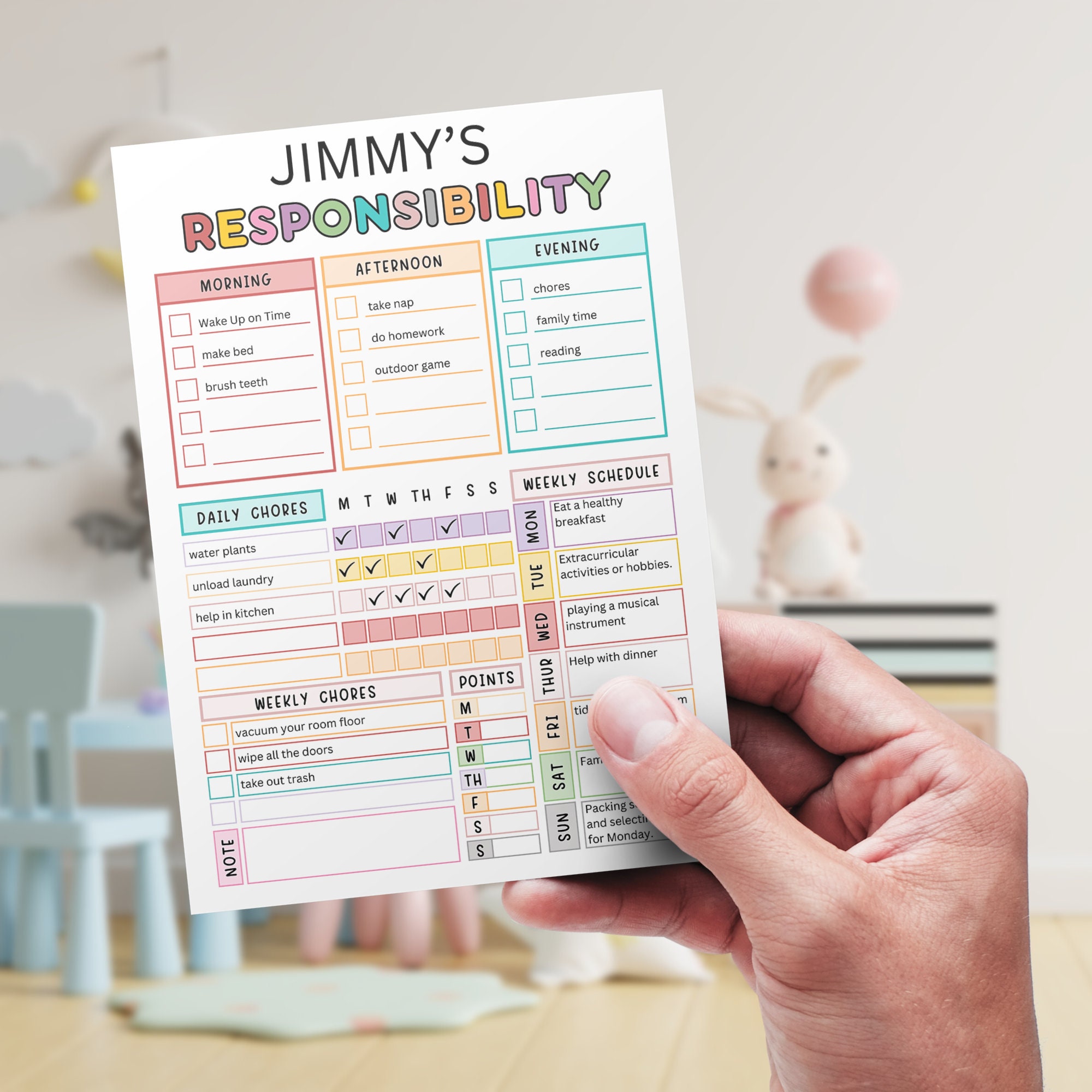Responsibility Chore Chart for Kids Editable Chore Chart - Etsy
