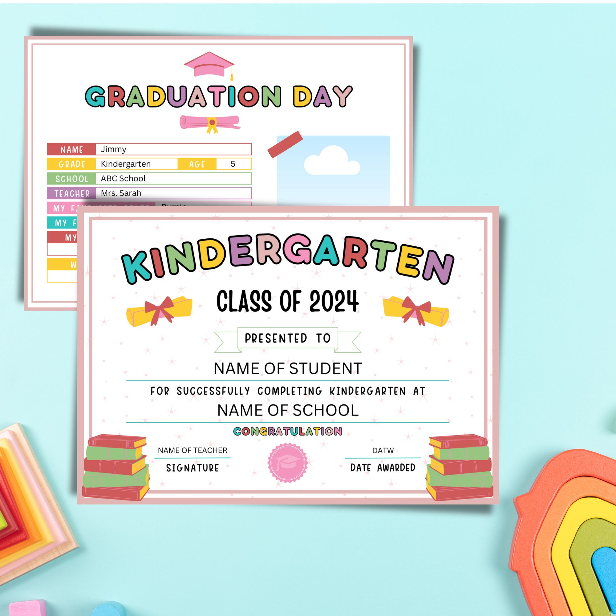 Kindergarten Graduation Certificate Editable Diploma Graduation ...