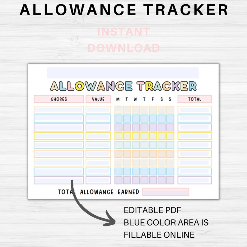 Kids Allowance Tracker Editable | Earn Money Chore Chart for Kids ...