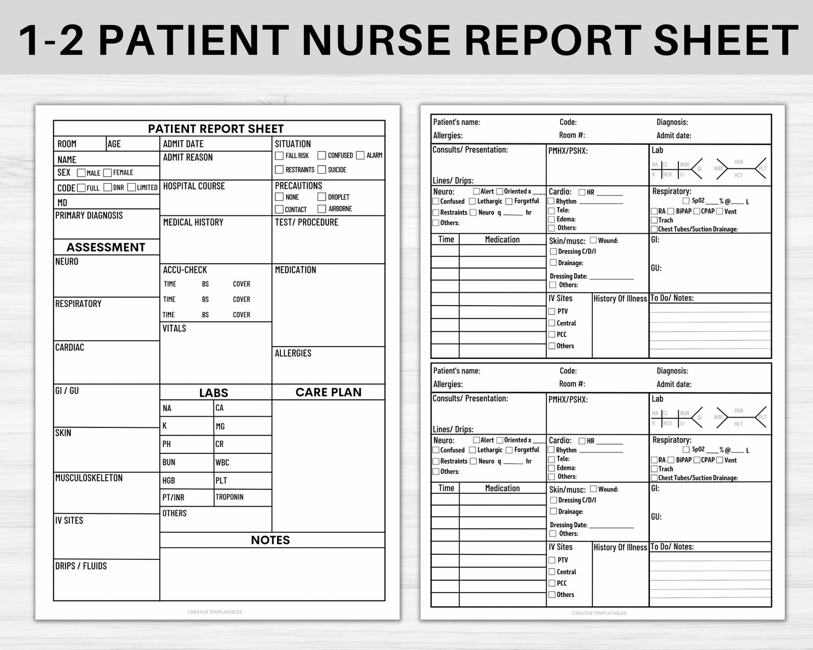 Nursing Report Sheet Printable Nursing Report Sheet Nurse Report Med ...