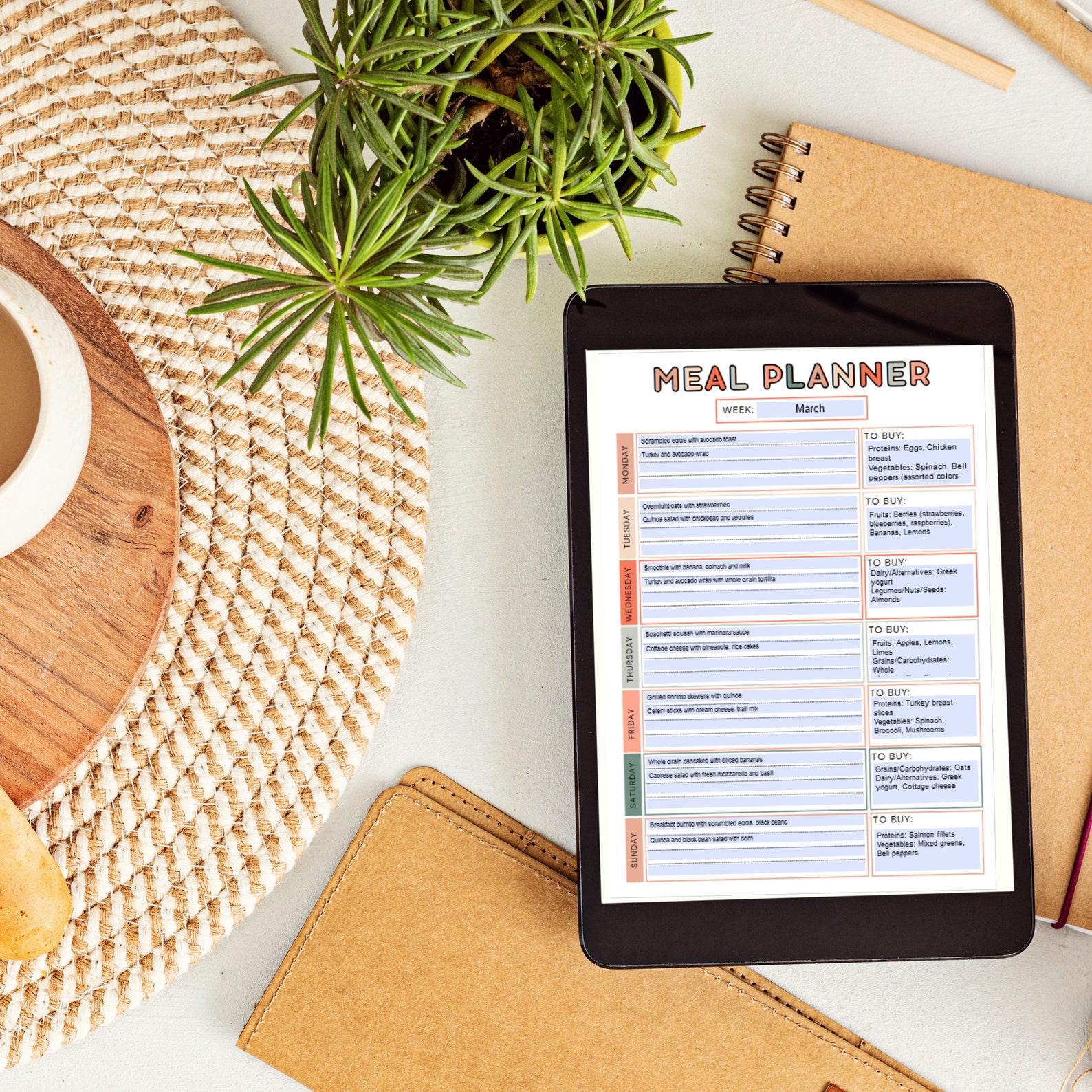 Meal Planner and Grocery List Editable Meal Planner 7 Days Menu Plan ...