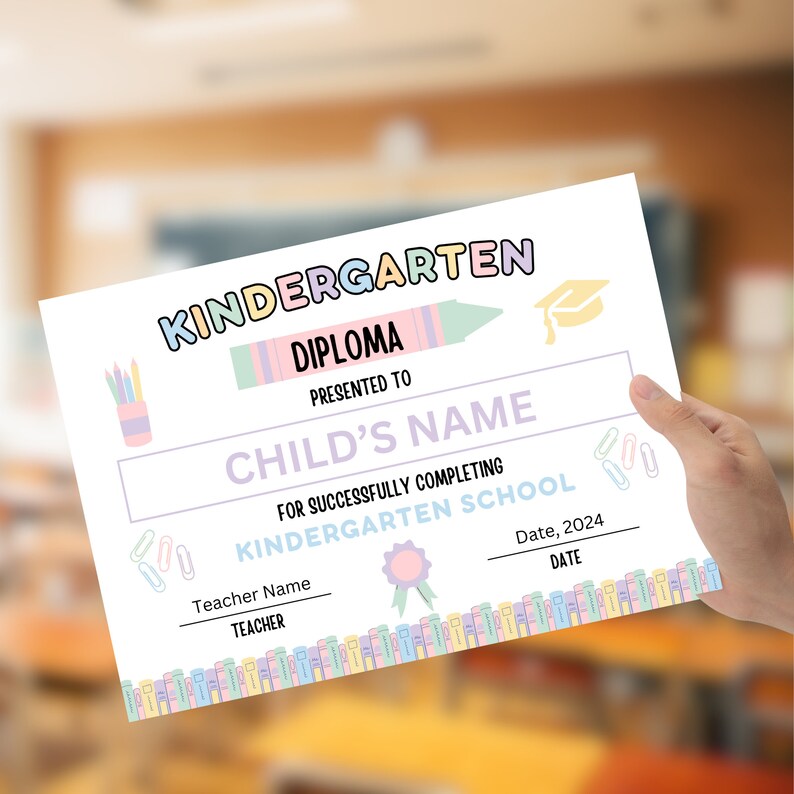 Kindergarten Diploma Certificate Editable Diploma Kindergarten ...