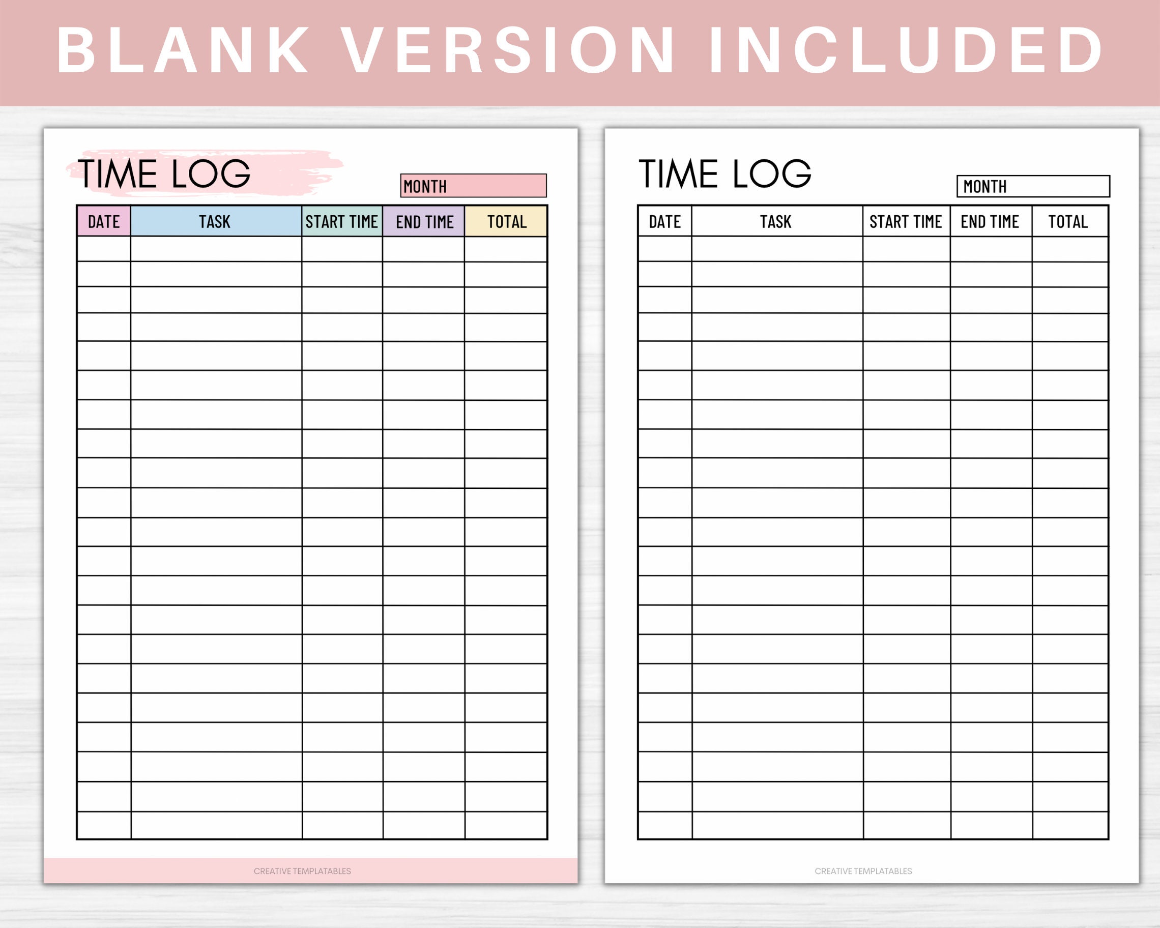 Time Log | Time Spent Tracker | Printable Time Log | Working Hours Log ...