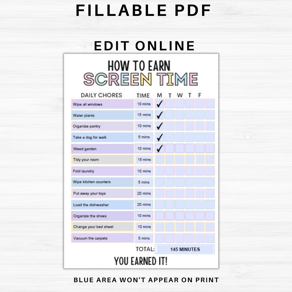 How to Earn Screen Time With Screen Bucks Editable Allowance Chore ...