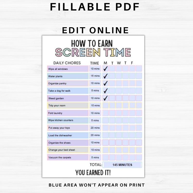 How to Earn Screen Time With Screen Bucks | Editable Allowance Chore ...
