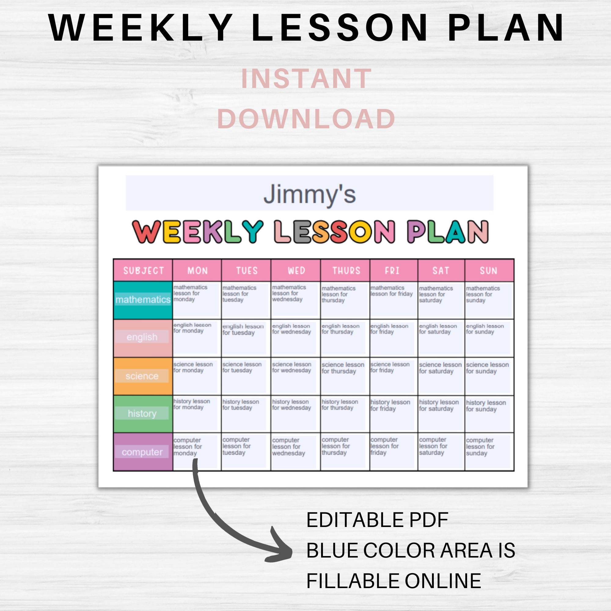 Weekly Lesson Plan Editable | Lesson Planner | Homeschool Teacher ...