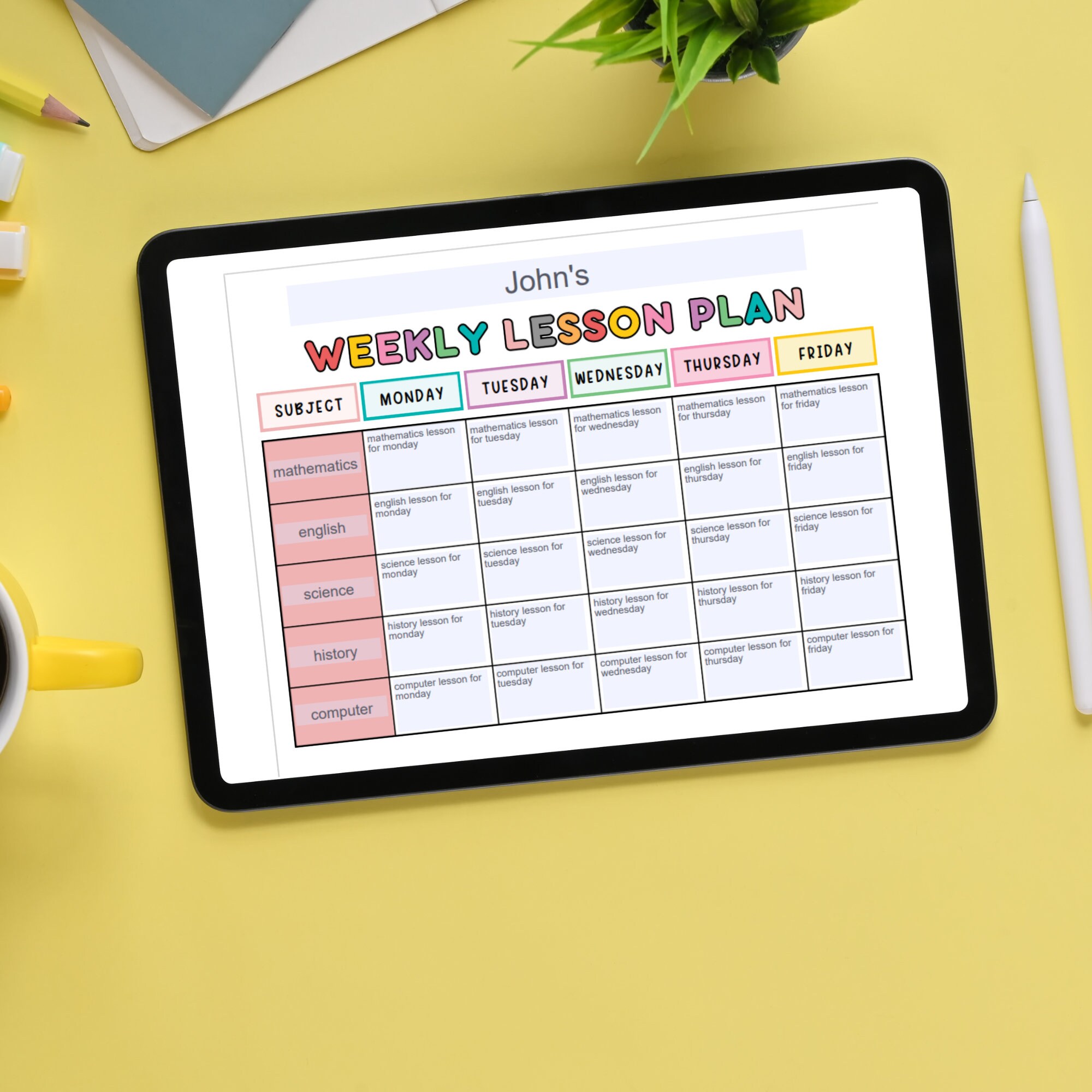 Weekly Lesson Plan Editable Lesson Planner Homeschool Teacher Planner ...