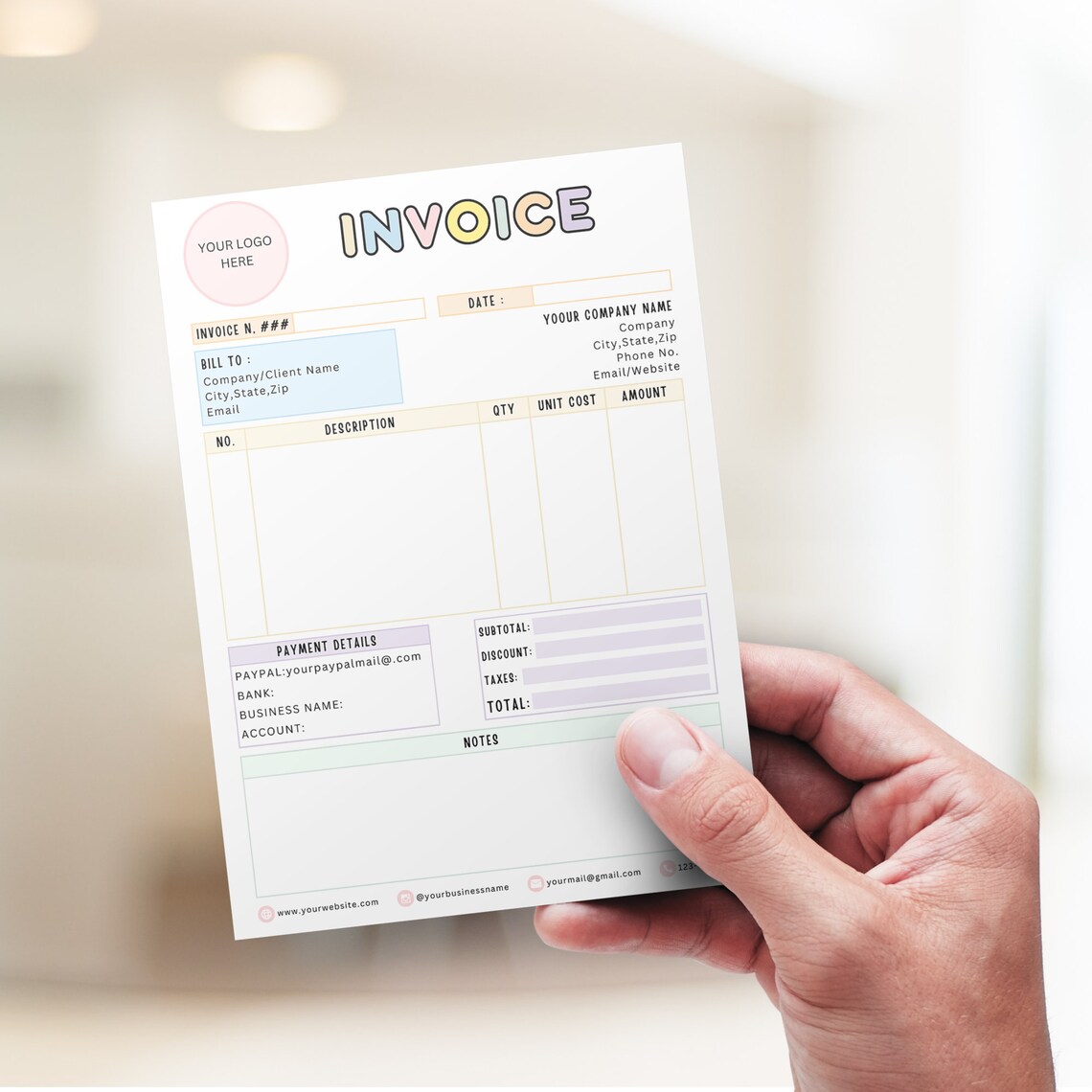 Invoice Template Editable Business Invoice Log Billing Template Receipt ...