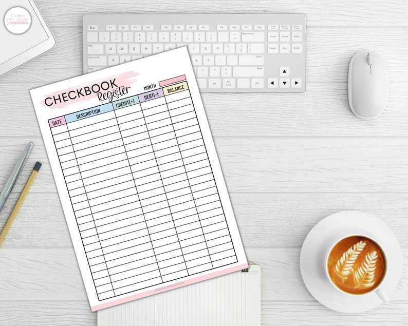 Checkbook Register Printable Check Transaction Tracker Checkbook Log ...