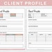 Client Profile Template | Printable Customer Profile Tracker | Client ...