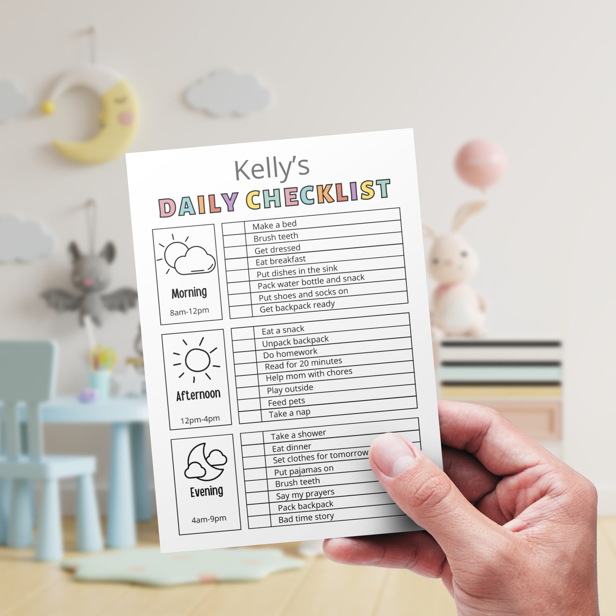 Kids Chore Chart Editable Daily Routine Responsibility Chart Kids Daily ...