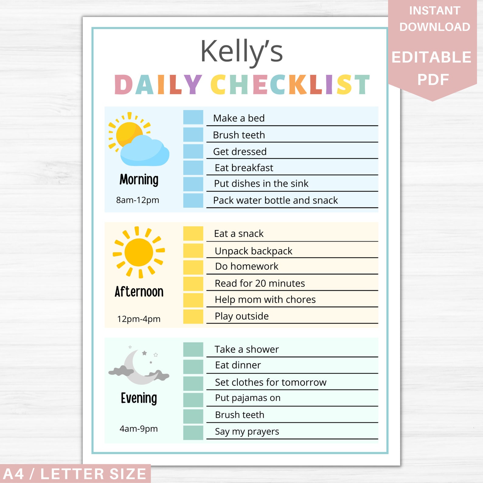 Kids Chore Chart Editable Daily Routine Responsibility Chart Kids Daily ...