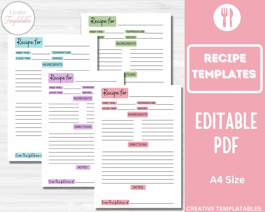 Recipe Template Editable Recipe Planner Recipe Organizer Meal Prep ...