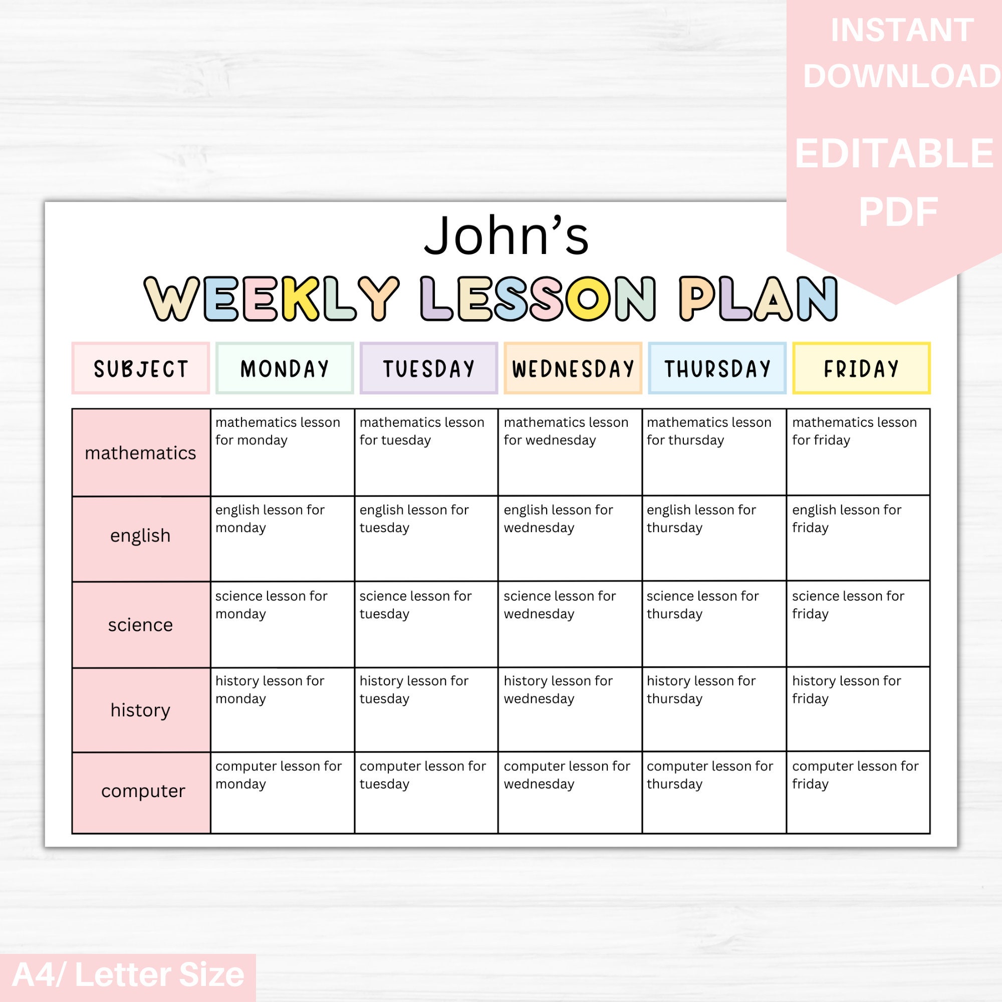 Weekly Lesson Plan Editable | Lesson Planner | Homeschool Teacher ...