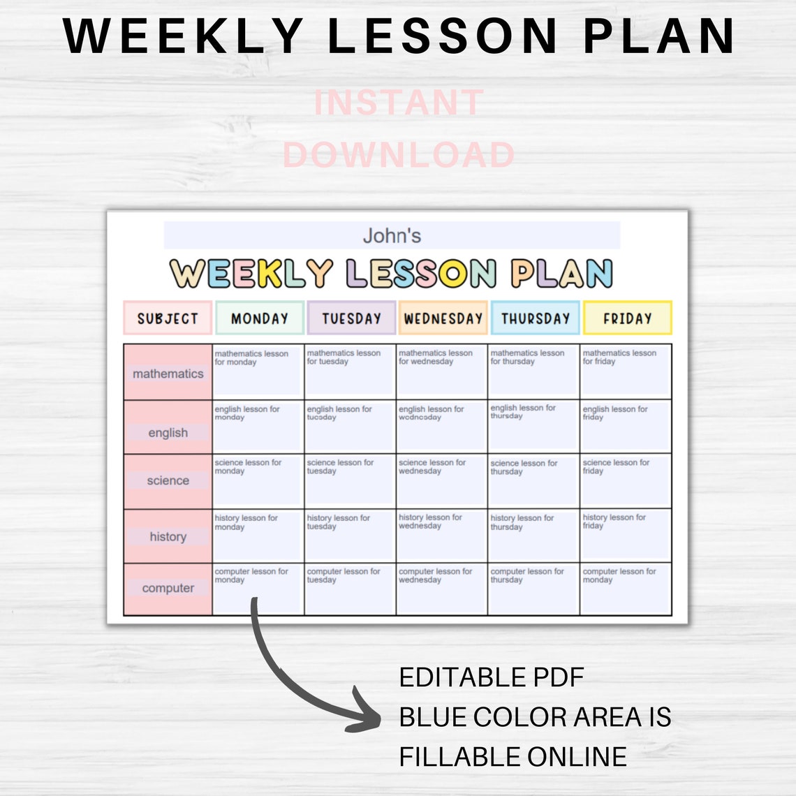 Weekly Lesson Plan Editable | Lesson Planner | Homeschool Teacher ...