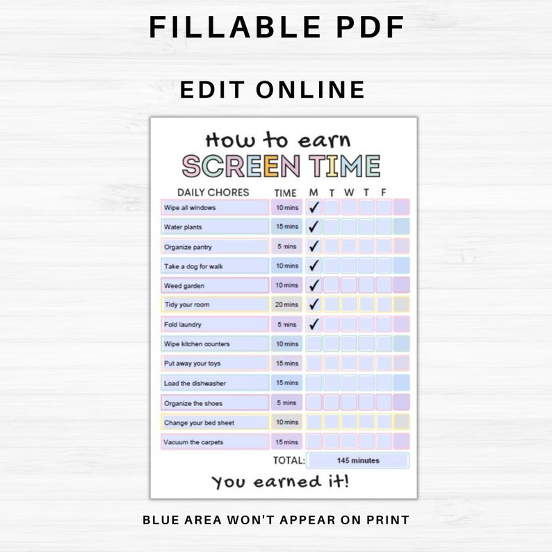 How to Earn Screen Time With Screen Bucks | Editable Allowance Chore ...