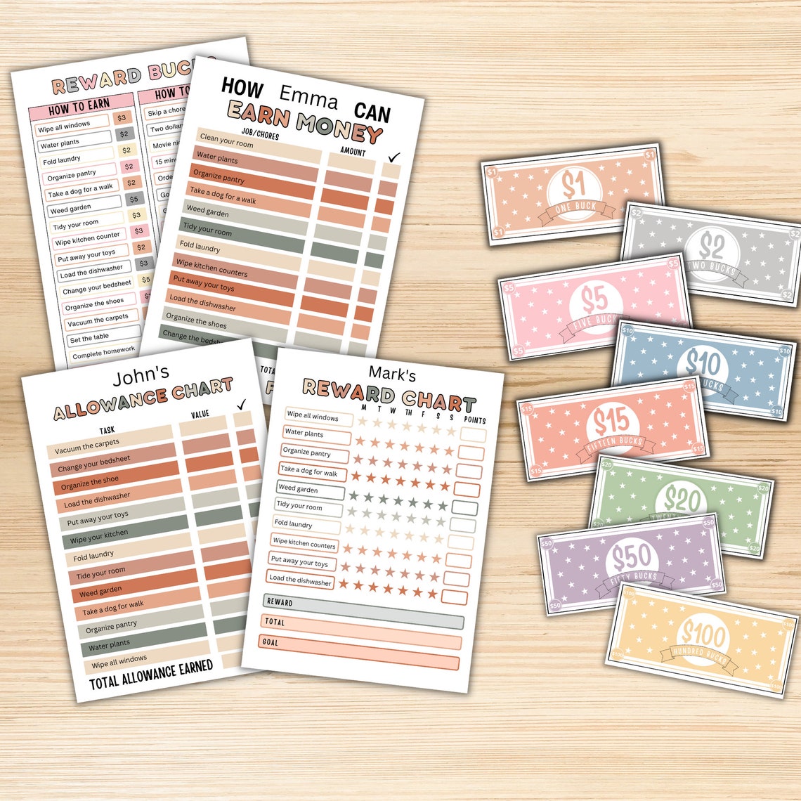 Kids Chore Chart Editable How to Earn Money Chore Chart Allowance ...