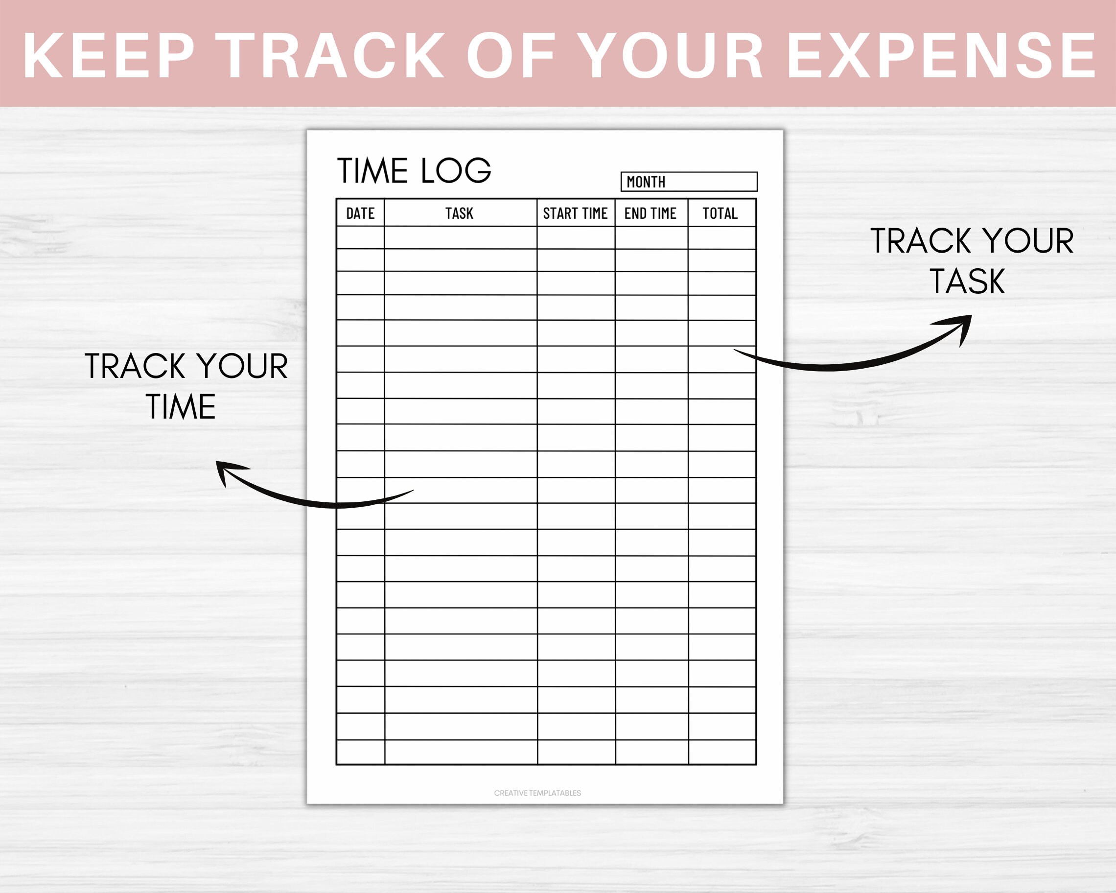 Time Log | Time Spent Tracker | Printable Time Log | Working Hours Log ...