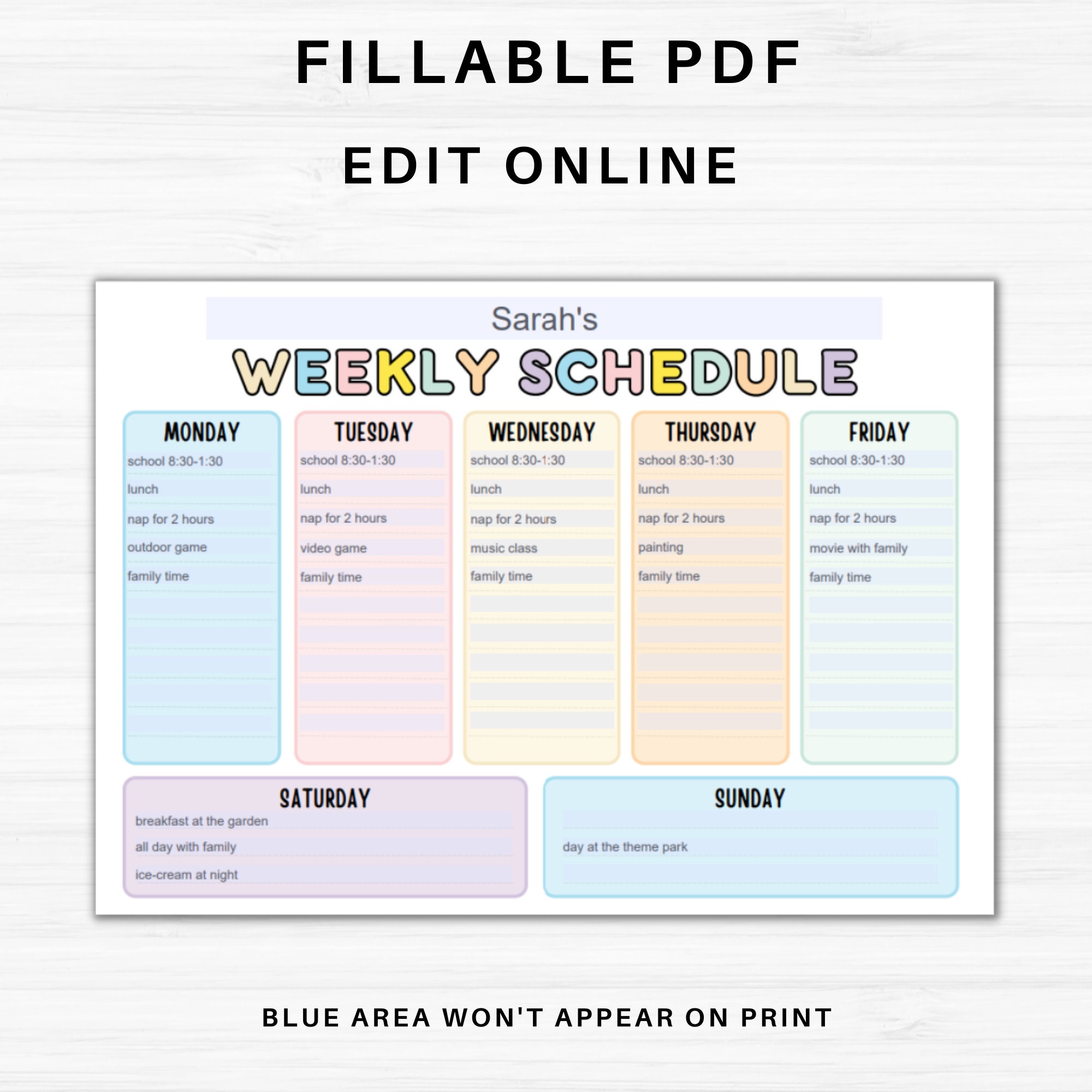 Weekly Schedule Kids Chore Chart Editable Weekly Checklist - Etsy