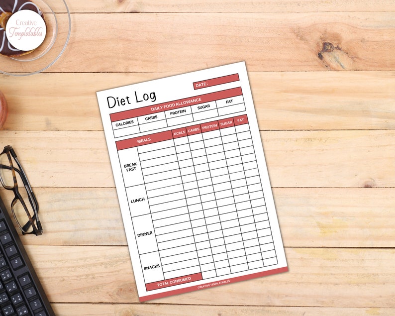 Diet Log | Printable Fitness Log | Fitness Tracker | Diet Tracker ...