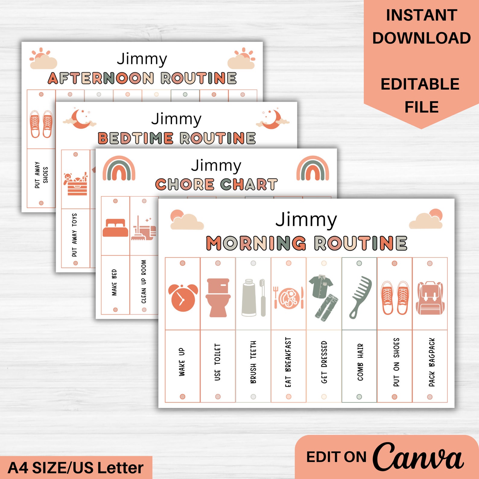 Kids Flip Routine Chart Editable Schedule for Kids Chore Chart Morning ...