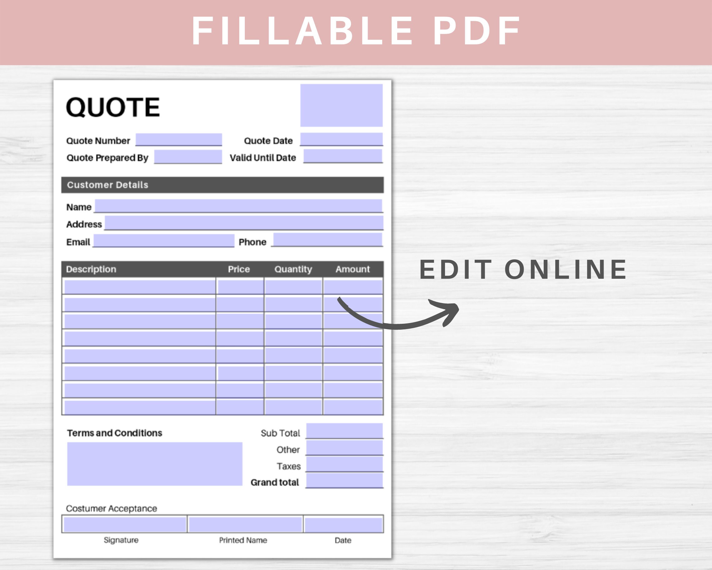 Quote Template | Editable Job Quote | Quotation Sheet | Quote Estimate ...