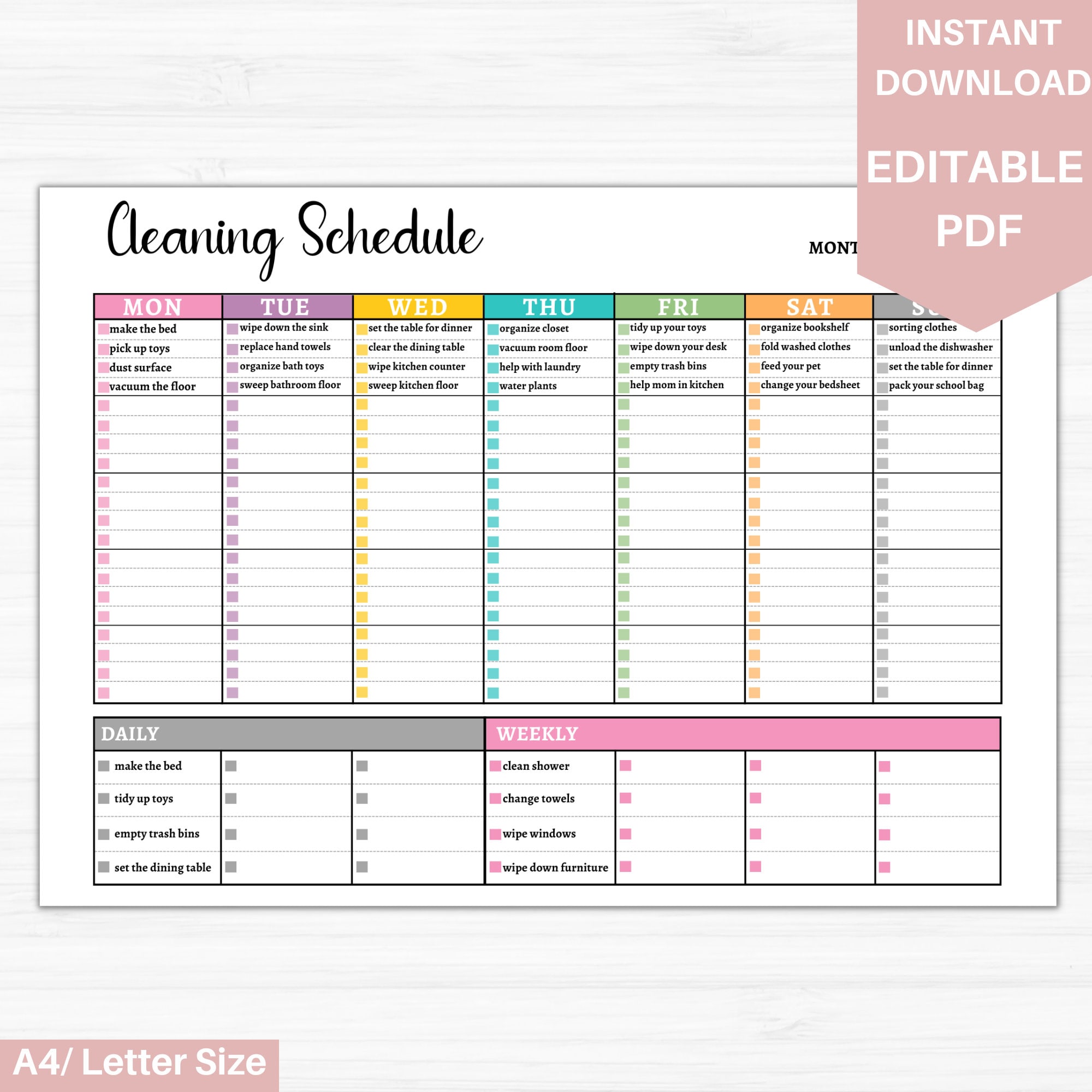 Cleaning Planner Cleaning Chore Chart Editable Cleaning Schedule ...