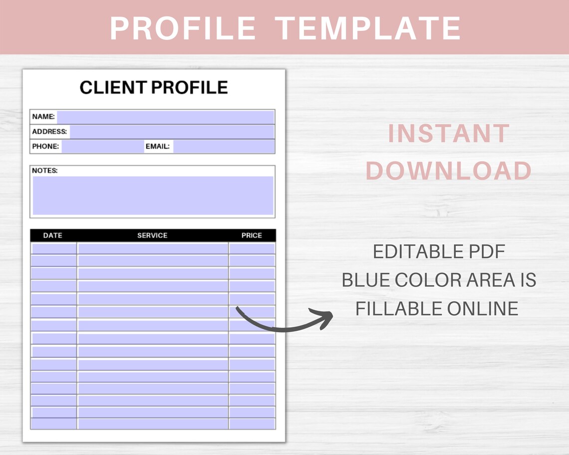 Client Profile Template Editable Customer Profile Tracker Client ...