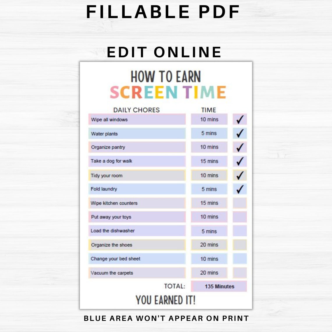 How to Earn Screen Time With Screen Bucks Editable Allowance Chore ...