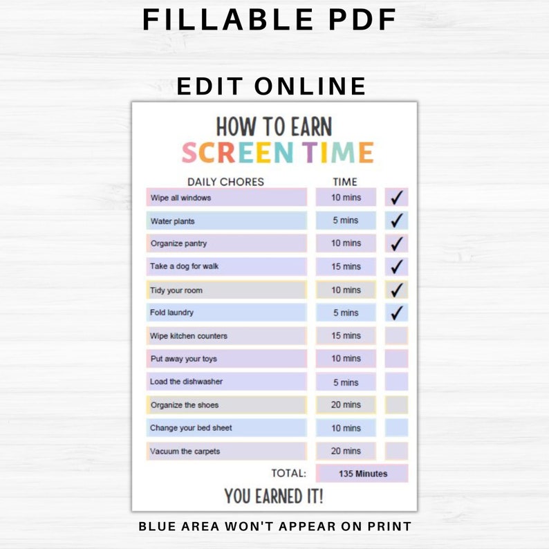 How to Earn Screen Time With Screen Bucks | Editable Allowance Chore ...