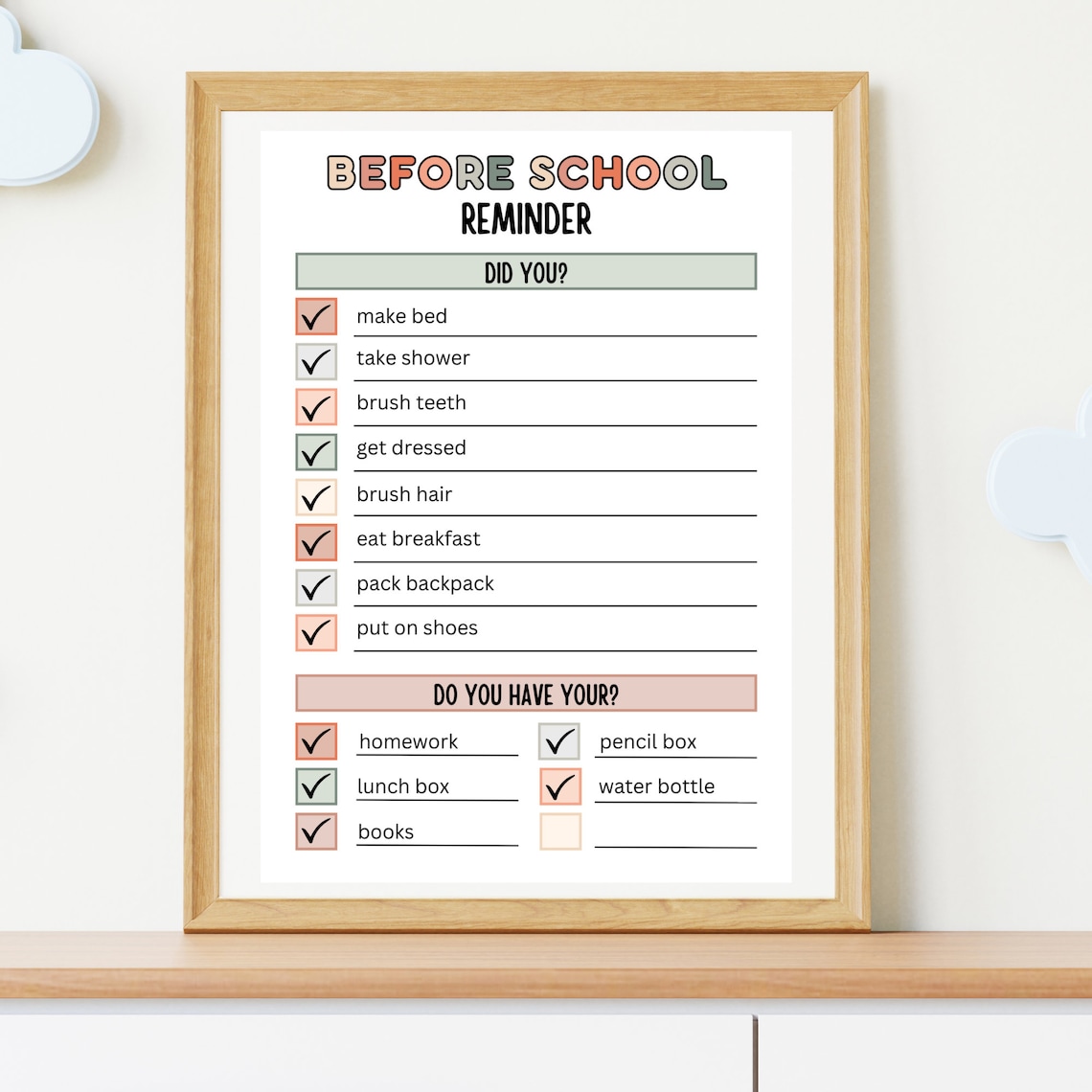 School Checklist Reminders for Kids Preschool Kindergarten Elementary ...