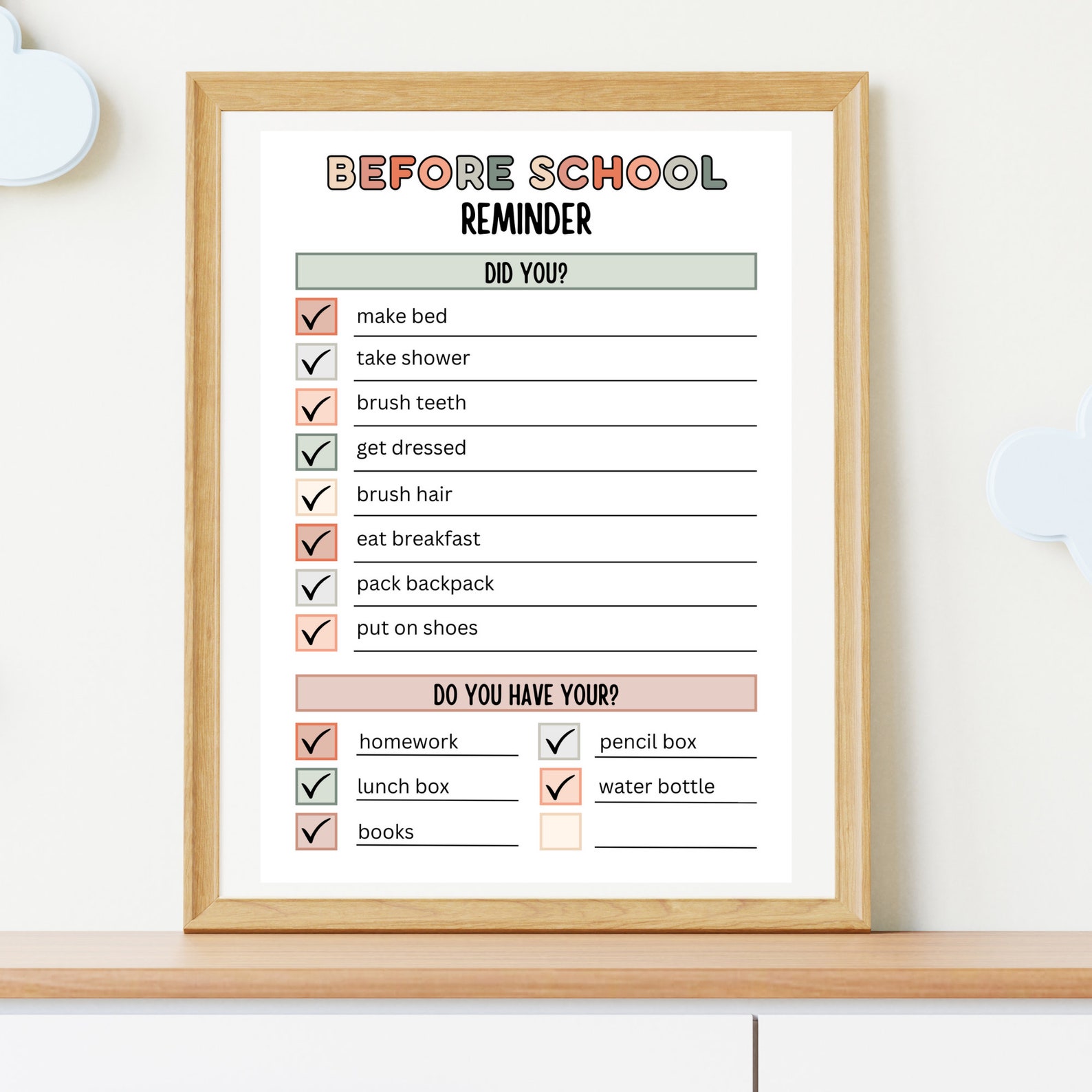 School Checklist Reminders for Kids Preschool Kindergarten Elementary ...
