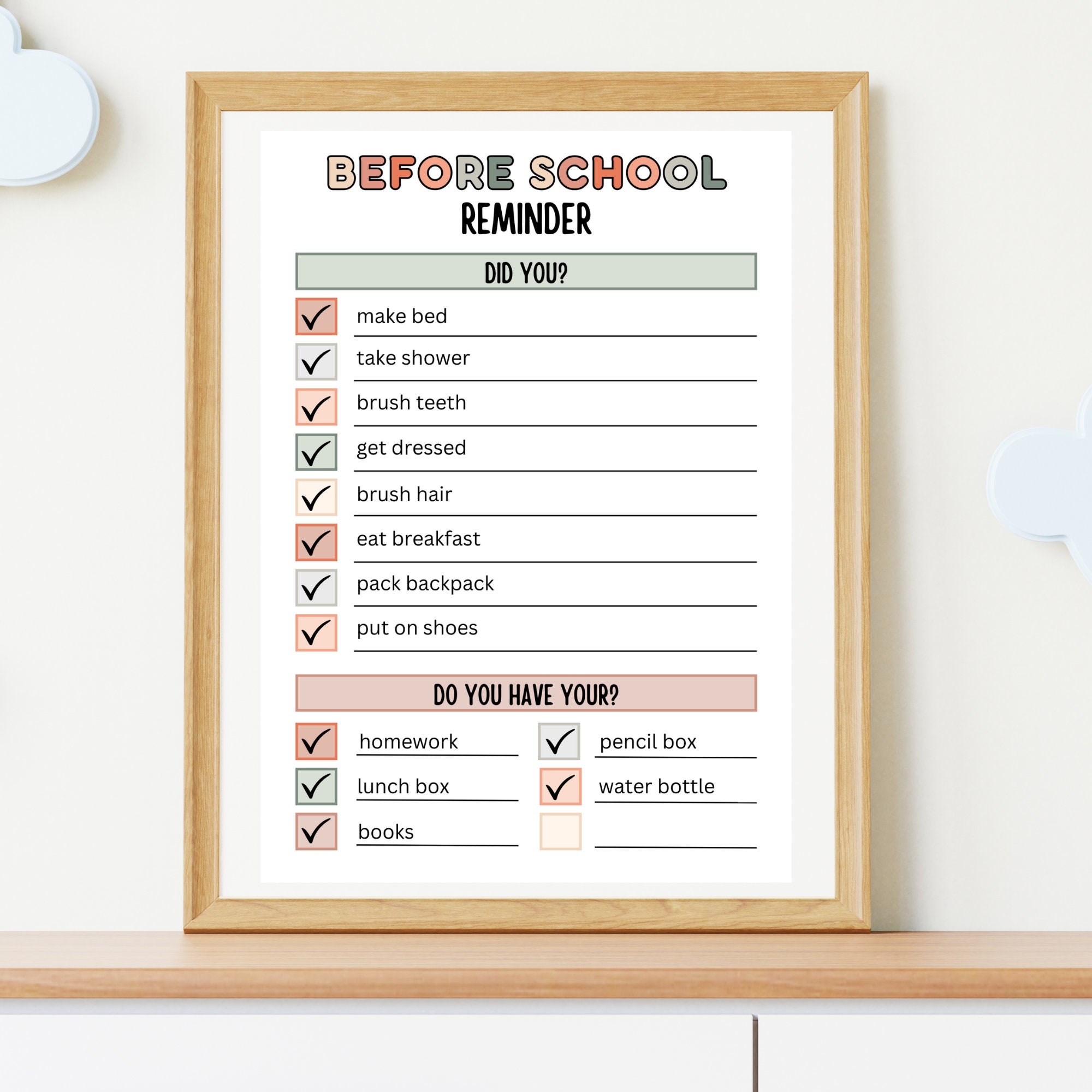 School Checklist Reminders for Kids Preschool Kindergarten Elementary ...