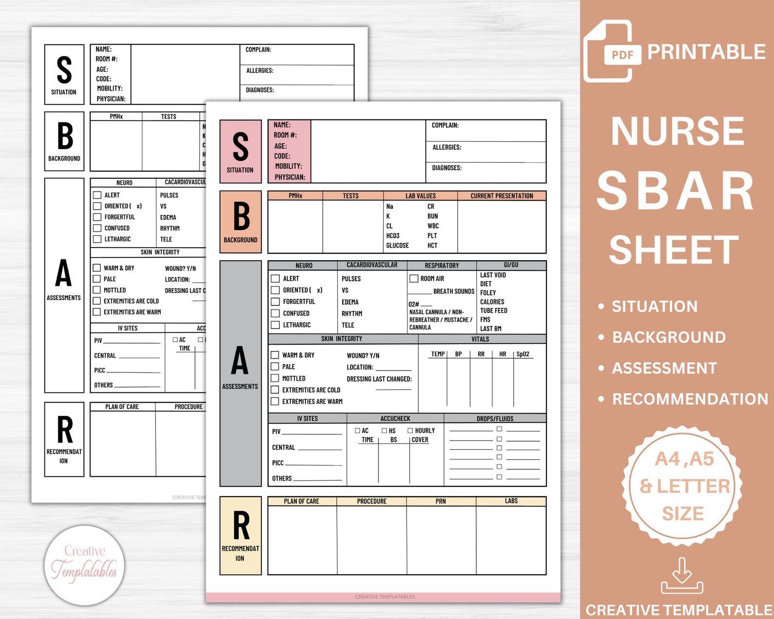 SBAR Nurse Sheet | Printable Nursing Report Sheet | Nurse Report | Med ...