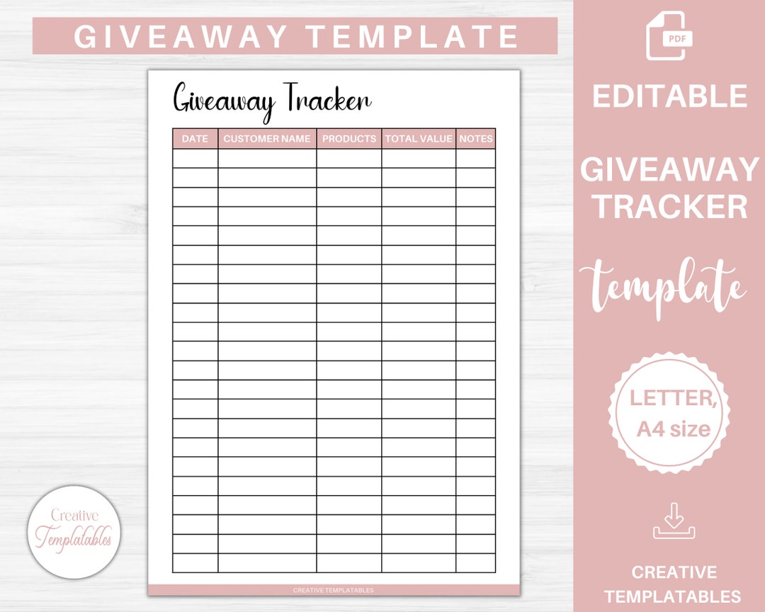 Giveaway Tracker | Editable Giveaway Planner | Giveaway Management Tool ...