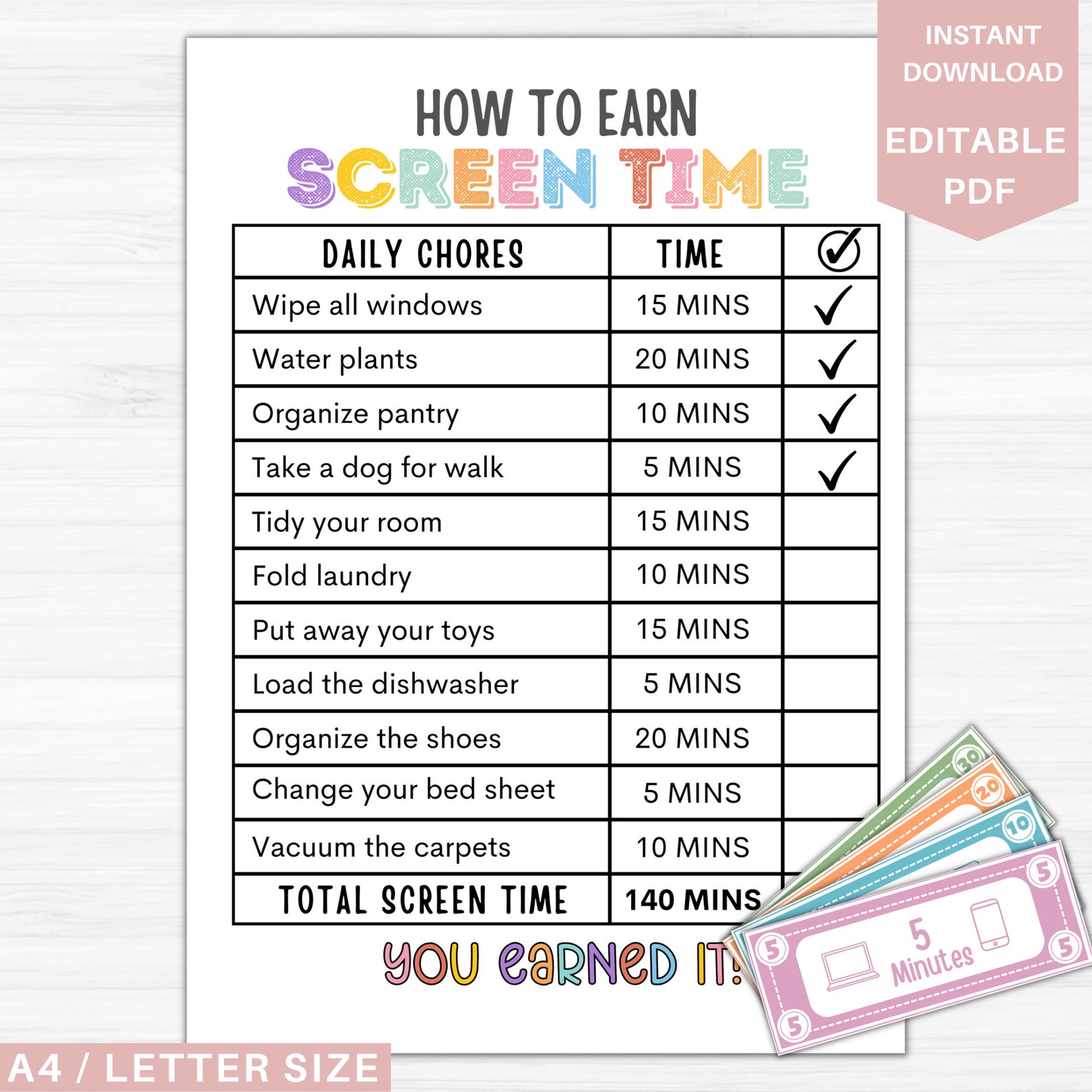 How to Earn Screen Time With Screen Bucks | Editable Allowance Chore ...