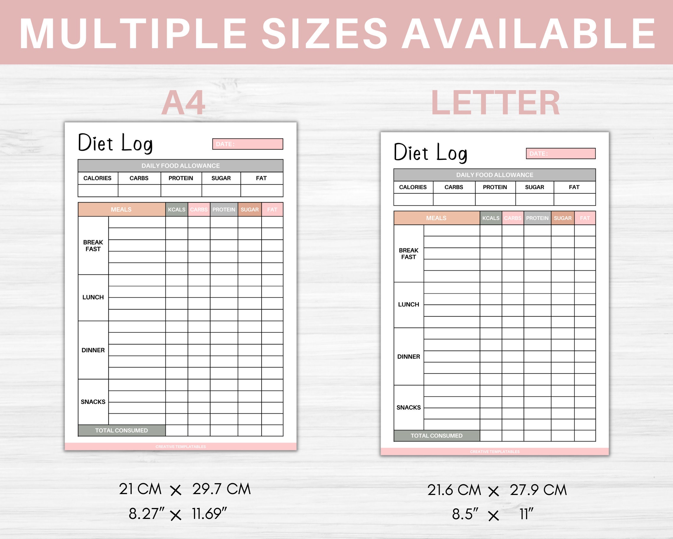 Diet Log | Printable Fitness Log | Fitness Tracker | Diet Tracker ...