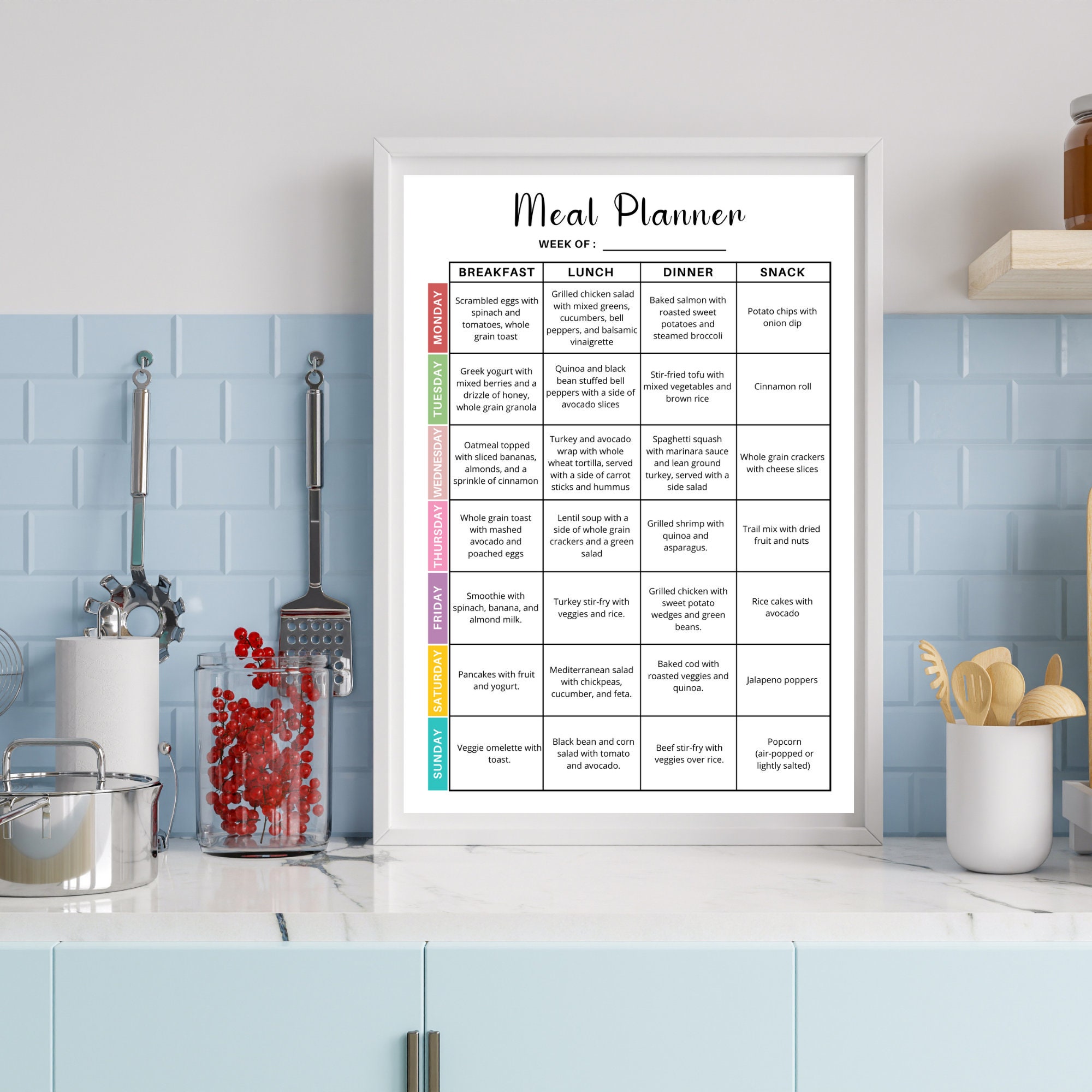 Meal Planner and Grocery List | Editable Meal Planner | 7 Days Menu ...