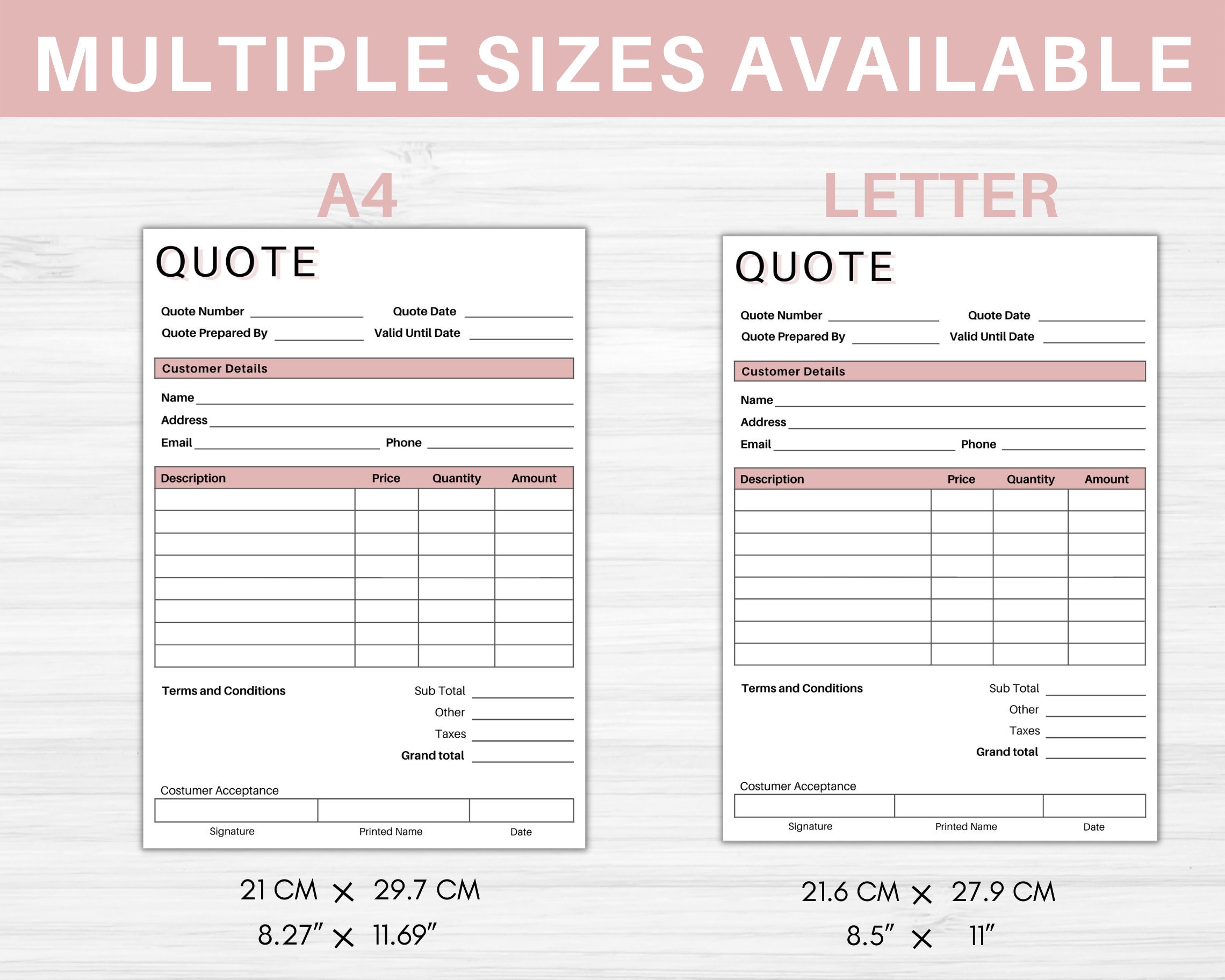 Quote Template Editable Job Quote Quotation Sheet Quote Estimate ...