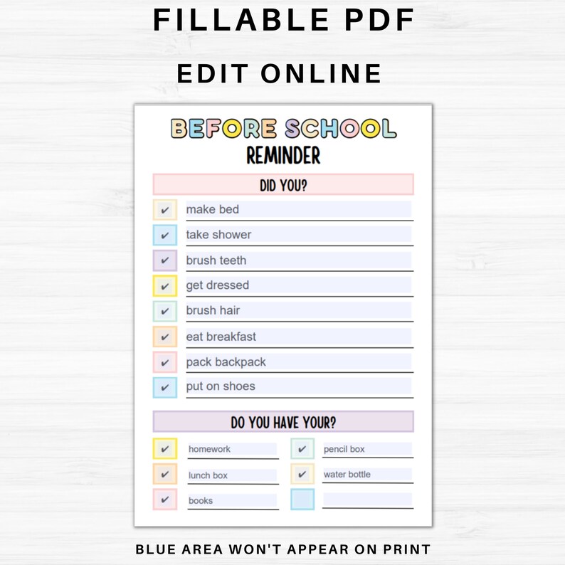 School Checklist Reminders for Kids Preschool Kindergarten Elementary ...