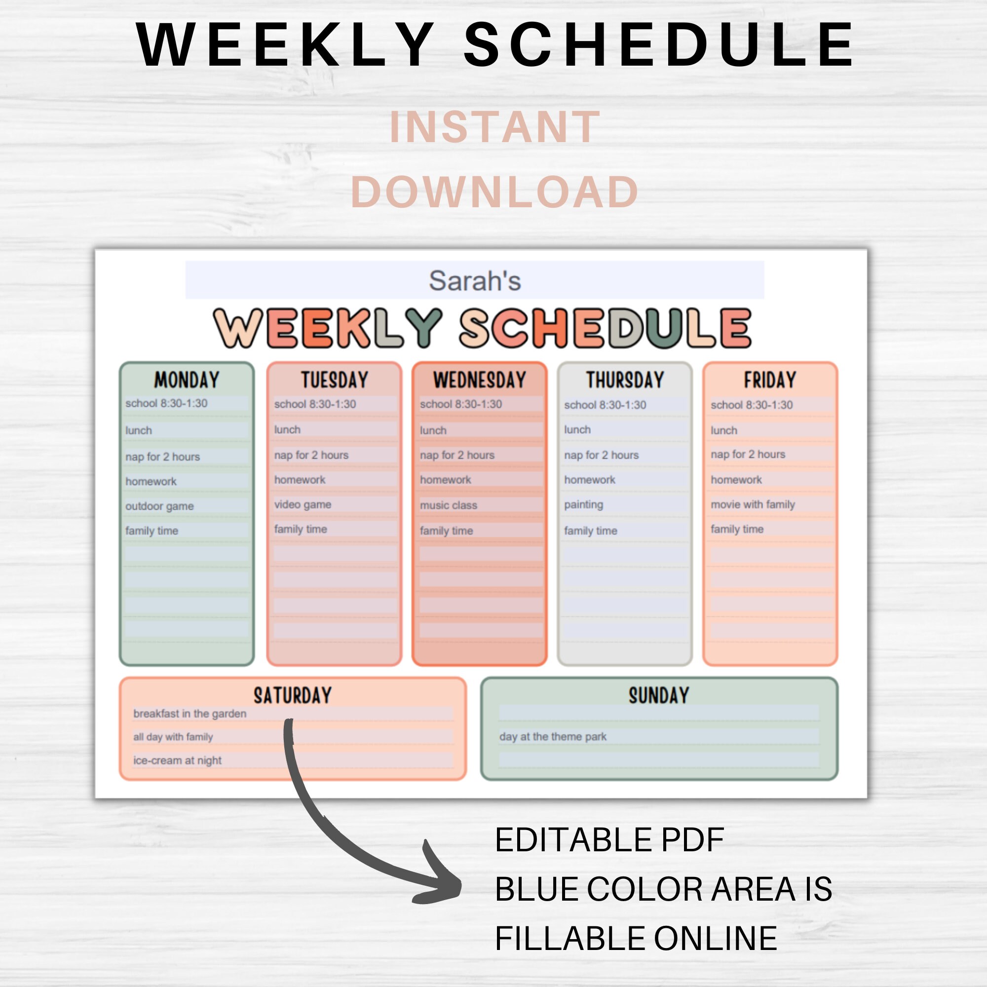 Weekly Schedule Kids Chore Chart Editable Weekly Checklist for Kids ...