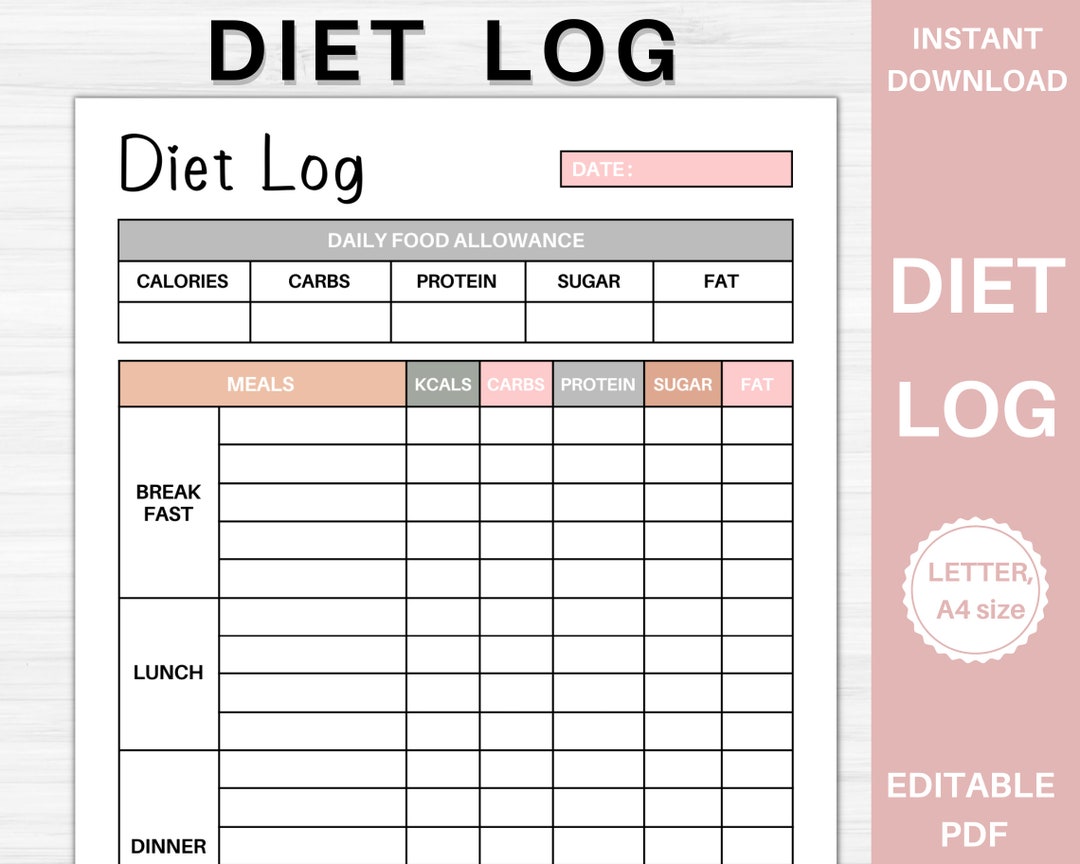 Diet Log | Printable Fitness Log | Fitness Tracker | Diet Tracker ...