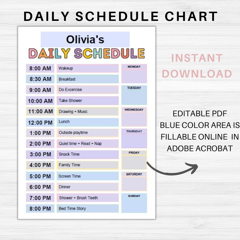 Kids Chore Chart Editable Daily Routine Responsibility Chart Kids Daily ...