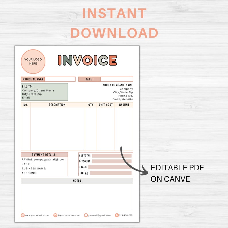 Invoice Template Editable Business Invoice Log Billing Template Receipt ...