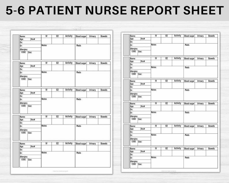 Nursing Report Sheet Printable Nursing Report Sheet Nurse Report Med ...