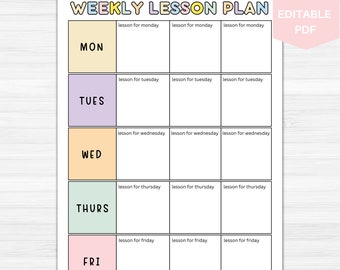 Weekly Lesson Plan Editable Lesson Planner Homeschool Teacher Planner ...