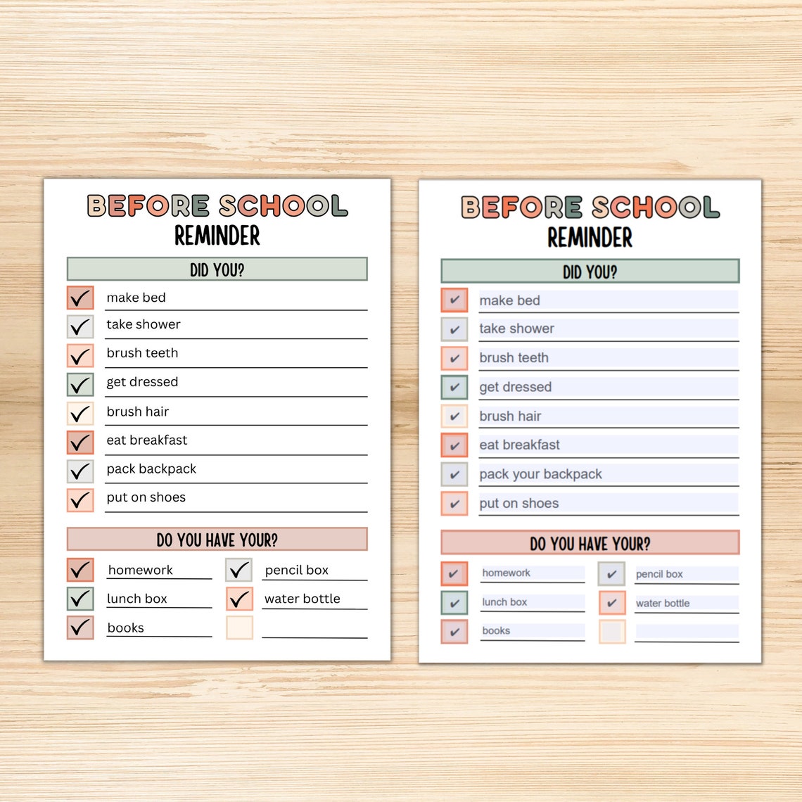 School Checklist Reminders for Kids Preschool Kindergarten Elementary ...